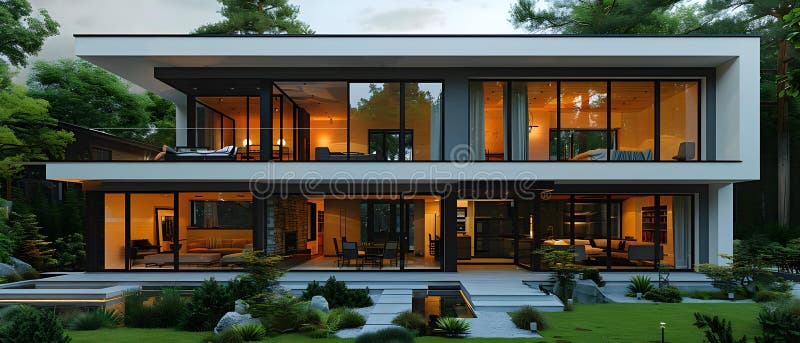 Eco-Friendly Modern Home at Twilight. Concept Twilight, Eco-Friendly ...