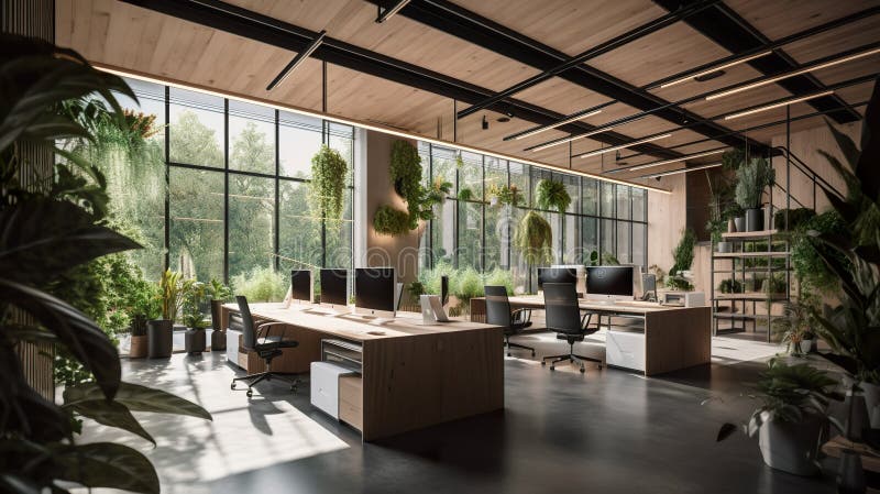 Eco-friendly Office with Natural Lighting and Indoor Plants, AI ...