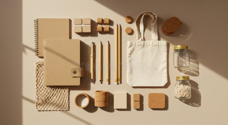 Eco-friendly Office Supplies Flat Lay with Natural Materials and ...