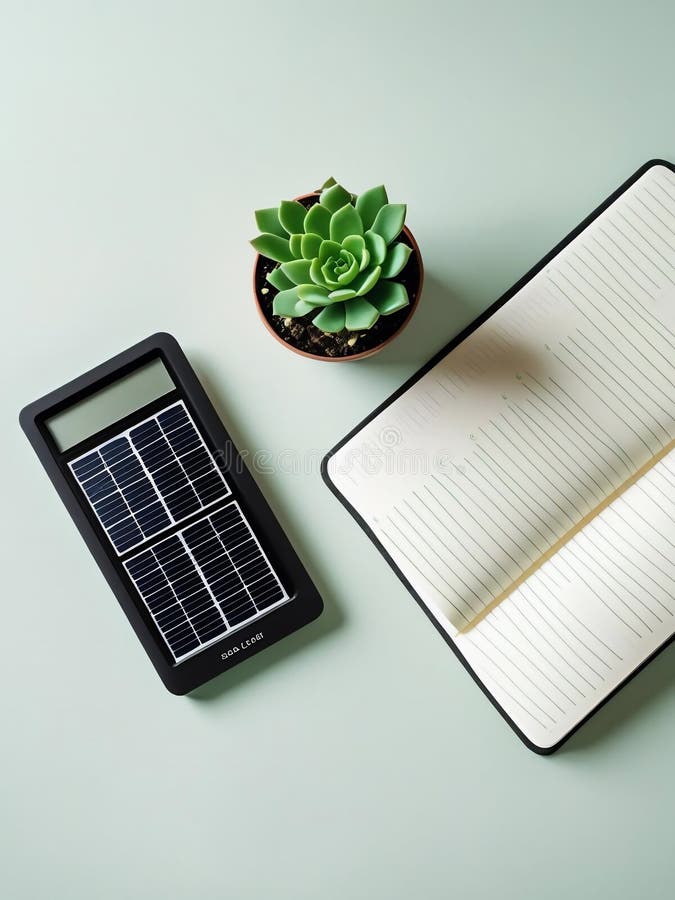 Eco Friendly Office Workspace with Solar Calculator Notebook and ...