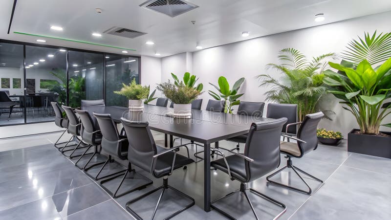 Eco-Friendly Open Plan Modern Office Interior with Meeting Room Stock ...