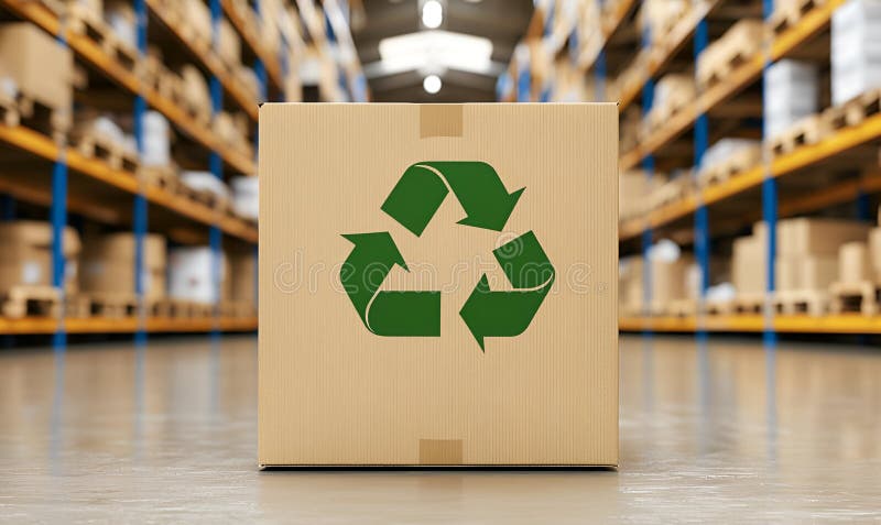 Eco-Friendly Packaging Box with Recycle Symbol in Warehouse Setting ...
