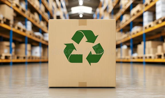 Eco-Friendly Packaging Box with Recycle Symbol in Warehouse Setting ...