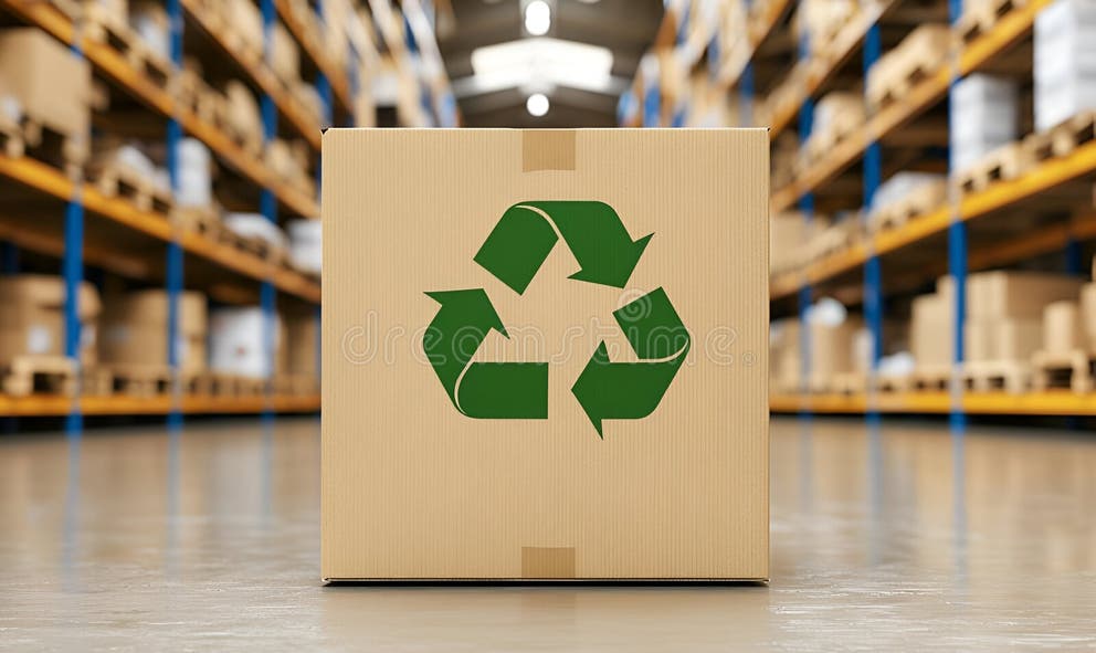 Eco-Friendly Packaging Box with Recycle Symbol in Warehouse Setting ...