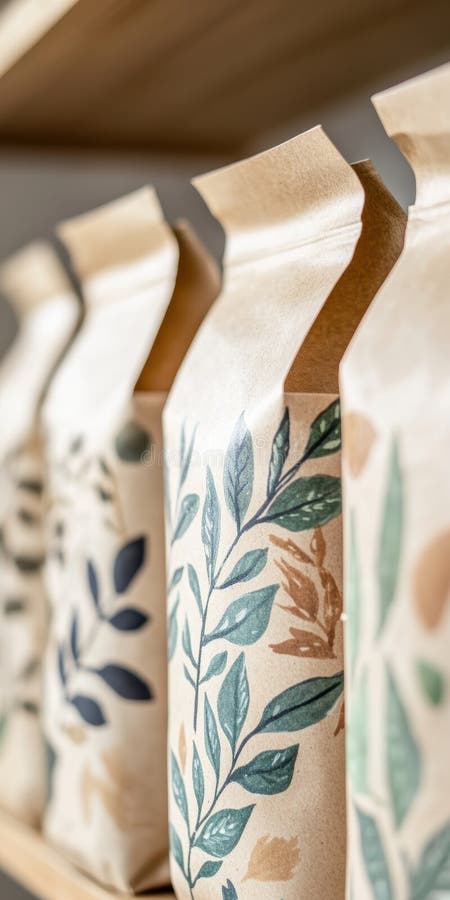 Eco Friendly Packaging with Leaf Patterns on Natural Coffee Bags, AI ...