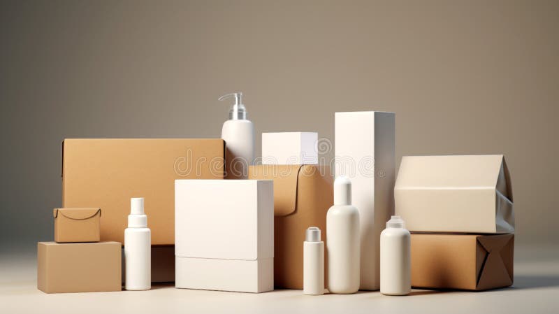 Eco-friendly Packaging in a Neutral Shade without Labels on Dark Sand ...