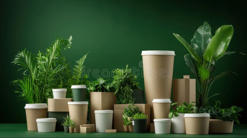 Eco Friendly Paper Tableware and Packaging Surrounded by Lush Greenery ...