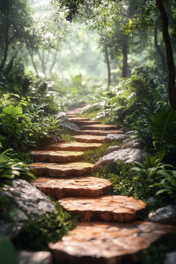 Eco-Friendly Path, a 3D Rendering of a Path through a Lush Forest ...