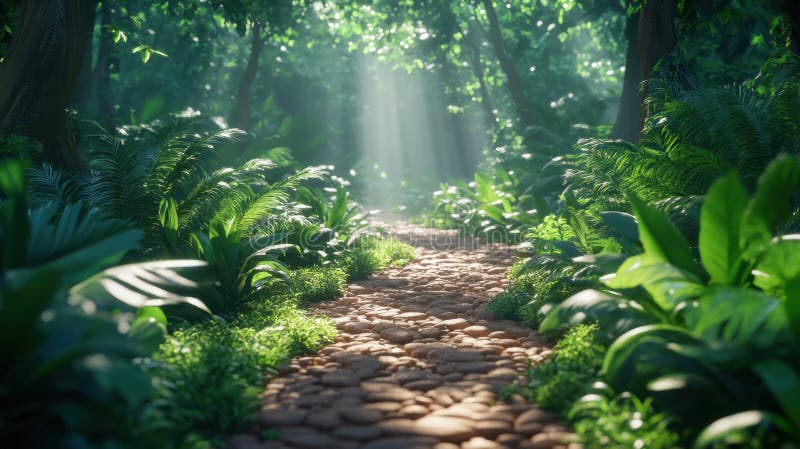 Eco-Friendly Path, a 3D Rendering of a Path through a Lush Forest ...