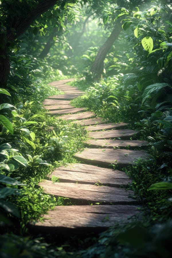 Eco-Friendly Path, a 3D Rendering of a Path through a Lush Forest ...