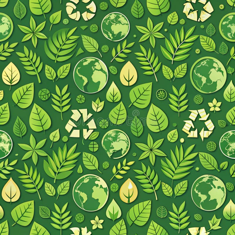 Eco-friendly Pattern with Leaves, Globes, and Recycling Symbols Stock ...