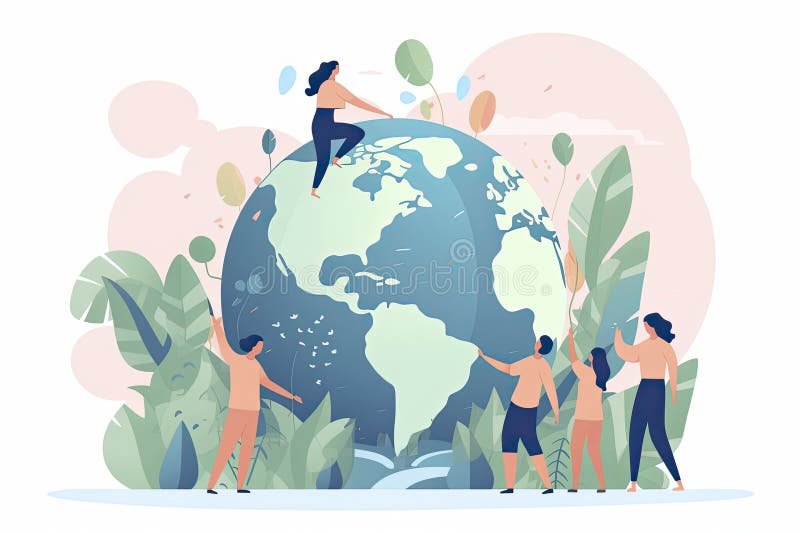 Eco-friendly People with Earth Globe, Saving Planet, Protecting and ...