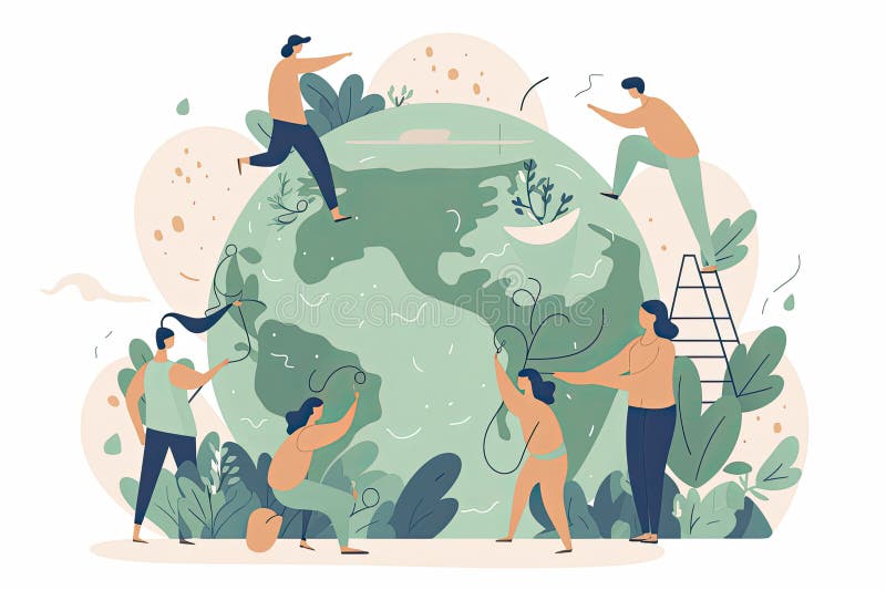 Eco-friendly People with Earth Globe, Saving Planet, Protecting and ...