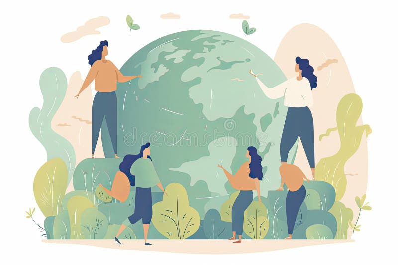 Eco-friendly People with Earth Globe, Saving Planet, Protecting and ...