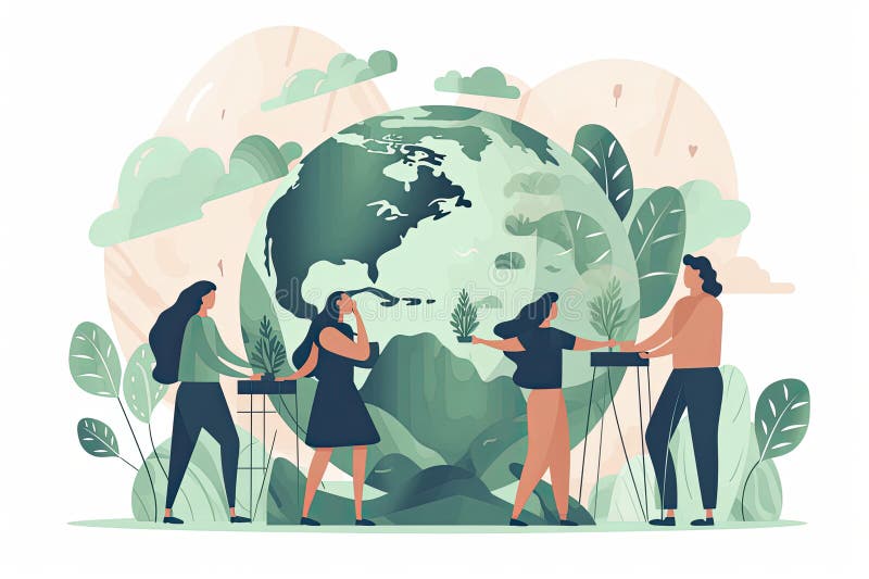 Eco-friendly People with Earth Globe, Saving Planet, Protecting and ...