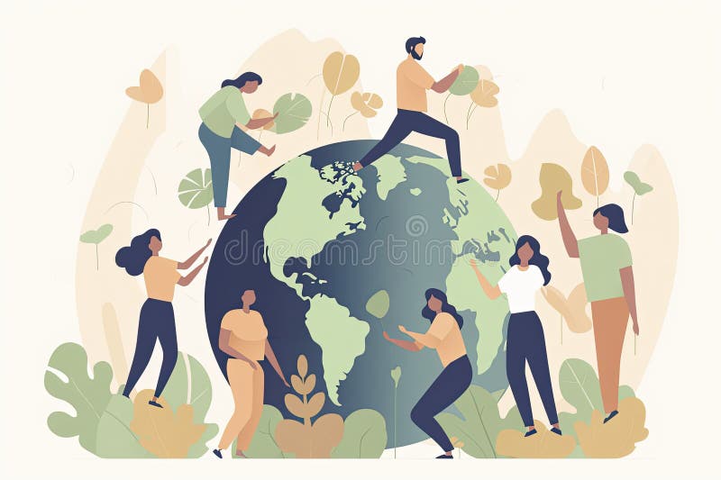 Eco-friendly People with Earth Globe, Saving Planet, Protecting and ...