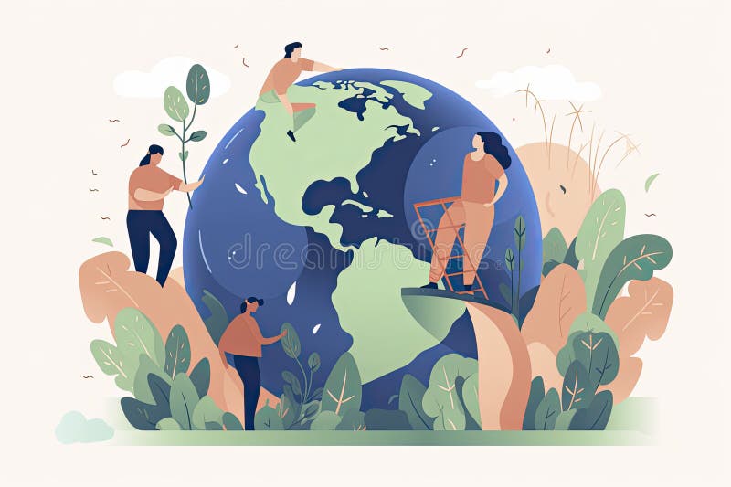 Eco-friendly People with Earth Globe, Saving Planet, Protecting and ...