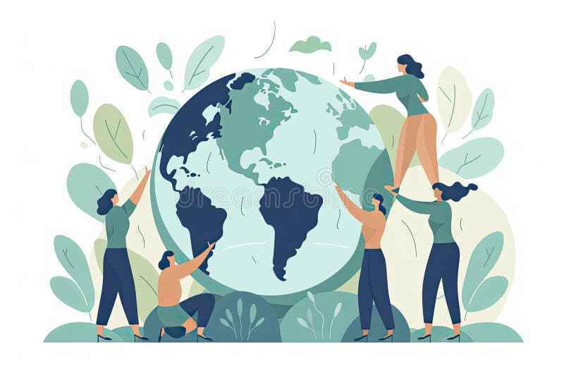 Eco-friendly People with Earth Globe, Saving Planet, Protecting and ...