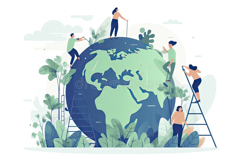 Eco-friendly People with Earth Globe, Saving Planet, Protecting and ...