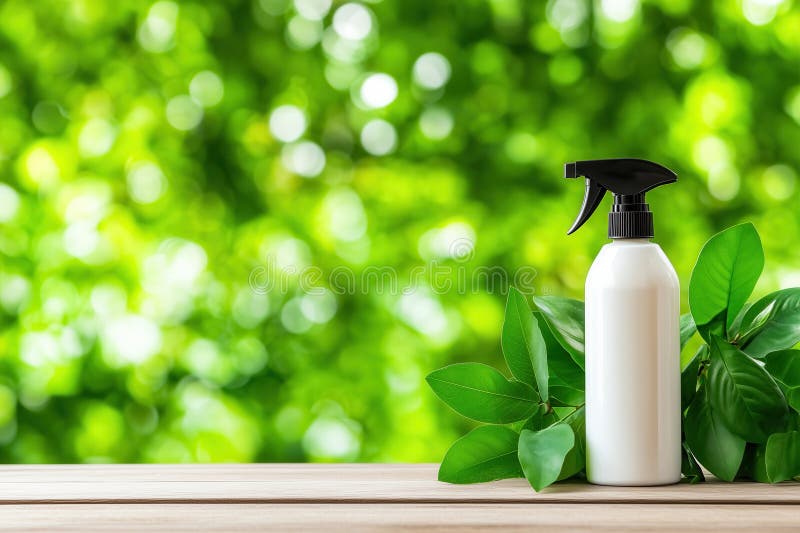 Eco-friendly Pest Control Spray Bottle Positioned on Wooden Bench ...