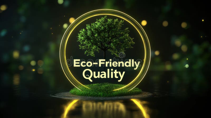 Eco-friendly Quality Symbol with Illuminated Tree and Circular Design ...