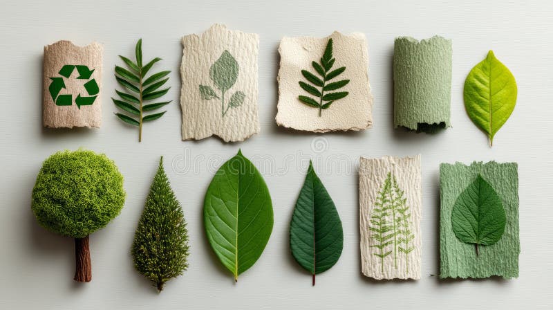 EcoFriendly Recycled Paper Samples Featuring Various Leaf Designs and ...