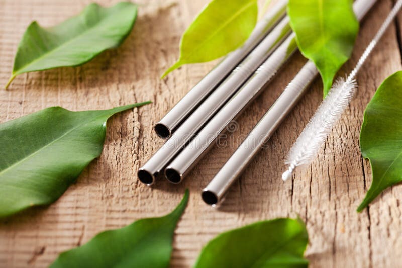 Eco-friendly Reusable Metal Drinking Straw. Zero Waste Concept Stock ...