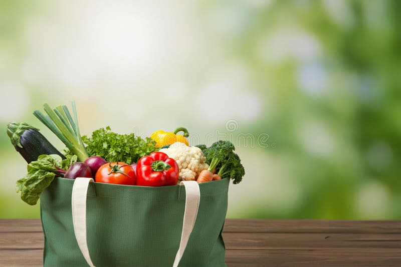 Eco Friendly Reusable Shopping Bag Filled with Vegetables on a Blur ...