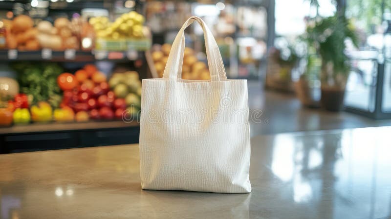 Eco-friendly Reusable Tote Bag in Modern Grocery Store Setting. Eco ...