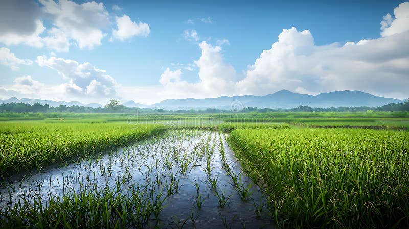 Eco Friendly Rice Paddies with Water Management System in Lush ...