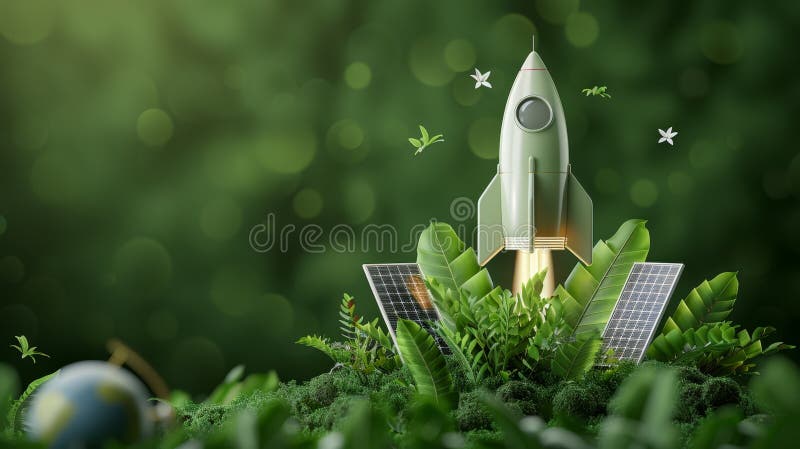 Eco-friendly Rocket Launch in Green Environment Stock Illustration ...