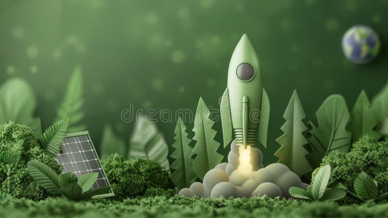 Eco-friendly Rocket Launch in Green Forest Stock Illustration ...