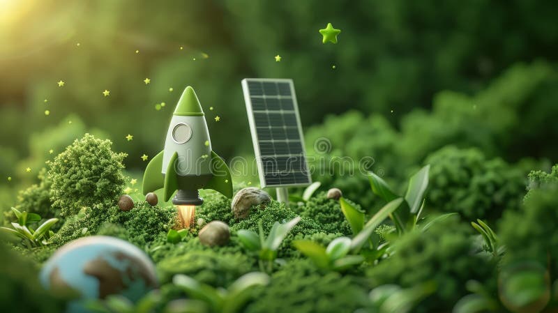 Eco-friendly Rocket Launching in Green Environment Stock Illustration ...