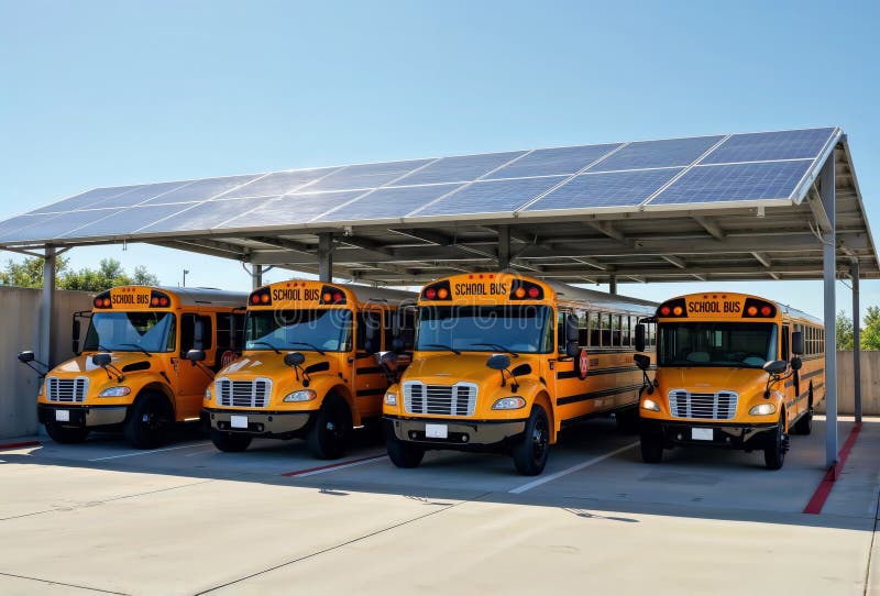Eco-Friendly School Buses Powered by Solar Energy, Generative Ai Stock ...