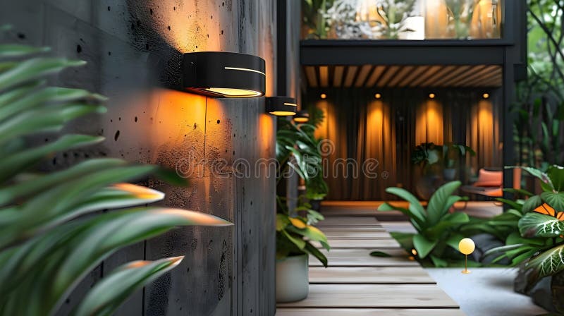Eco-Friendly Sensor Light in Serene Garden. Concept Solar-Powered ...
