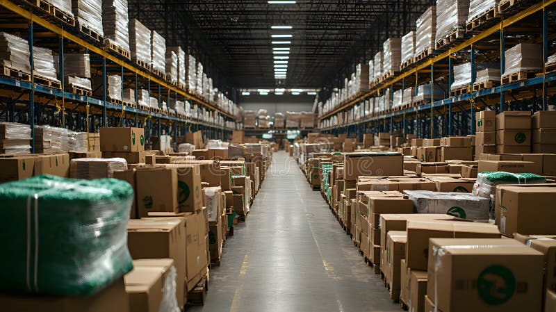 Eco-Friendly Shipping Warehouse with Organized Rows Stock Illustration ...
