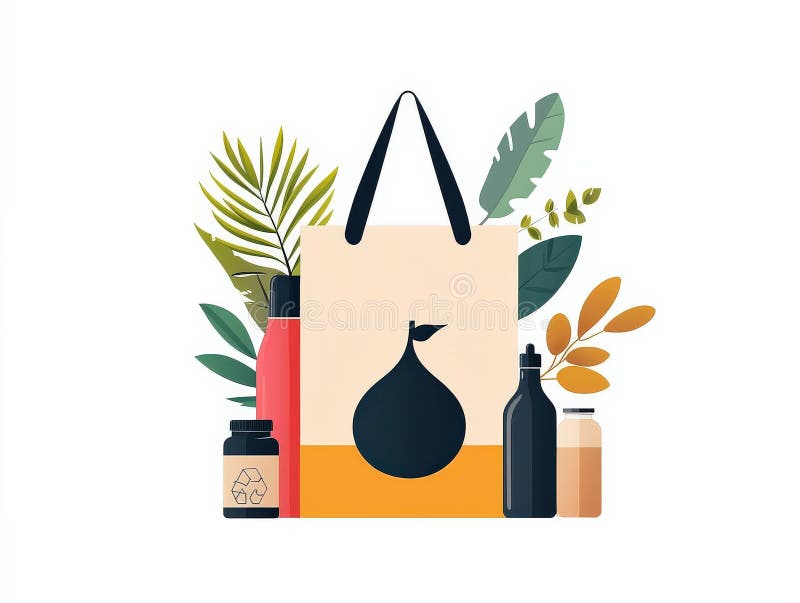 Eco Friendly Shopping Bag with Reusable Containers and Plants Stock ...