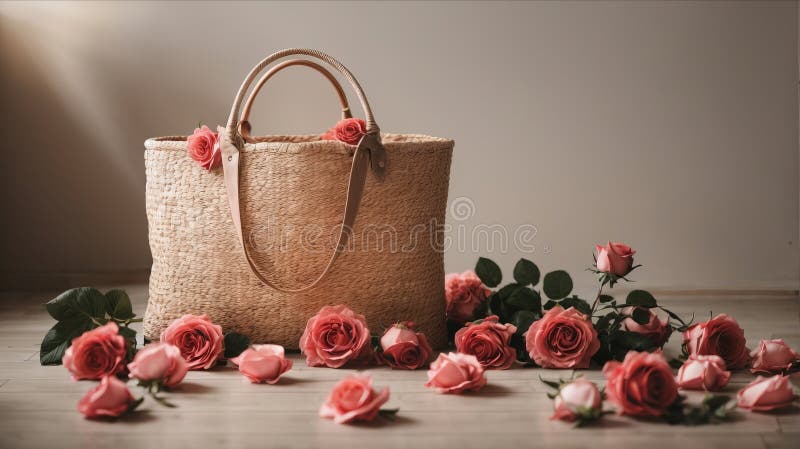 ECO-friendly Shopping Bag Woven with Roses on the Floor. Stock ...