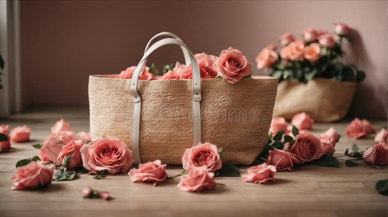 ECO-friendly Shopping Bag Woven with Roses on the Floor. Stock ...