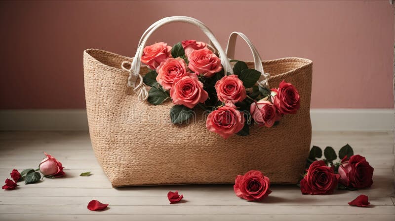 ECO-friendly Shopping Bag Woven with Roses on the Floor. Stock ...