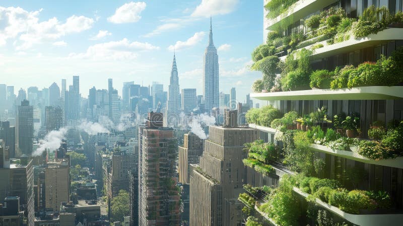 Eco-friendly Skyscraper with Lush Vertical Gardens Against a Cityscape ...