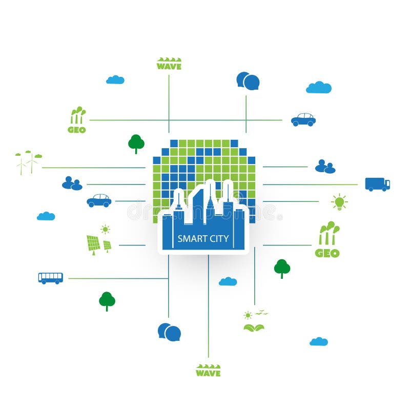 Eco Friendly Smart City Design Concept with Icons Stock Vector ...