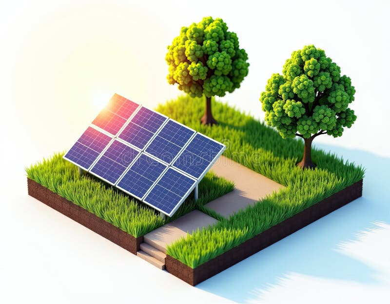 Eco-Friendly Solar Panel Installation on Green Grass with Trees ...