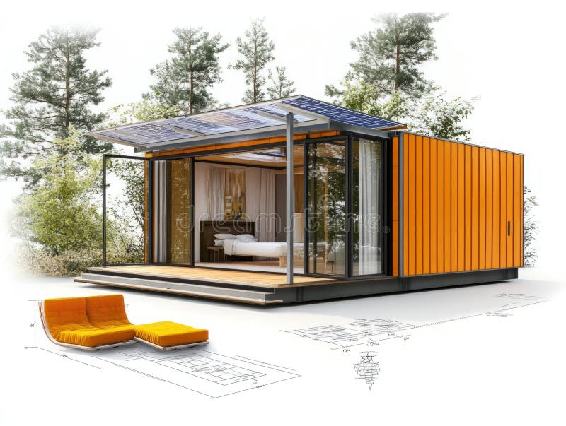 Eco Friendly Solar Powered Container Home Design Stock Illustration ...