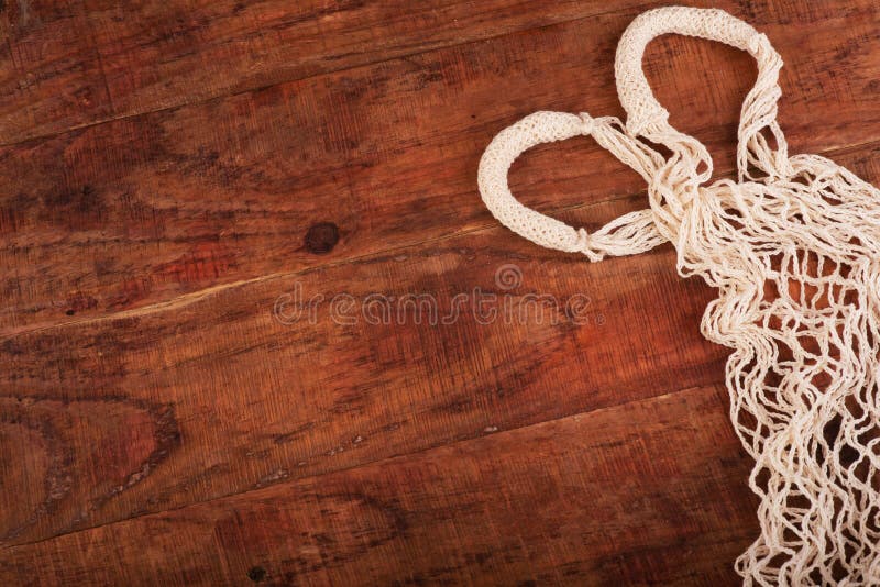 Eco Friendly String Bag on Wooden Background, Responsible Consumption ...