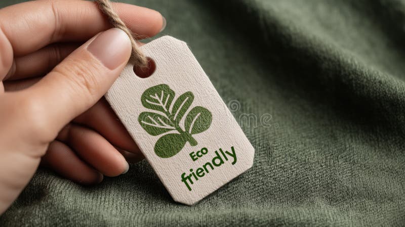 Eco Friendly Tag with Green Leaf Design Held by Hand on Soft Green ...