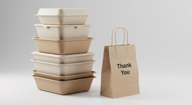 Eco Friendly Takeout Containers Paper Bag Thank You Message Stock ...