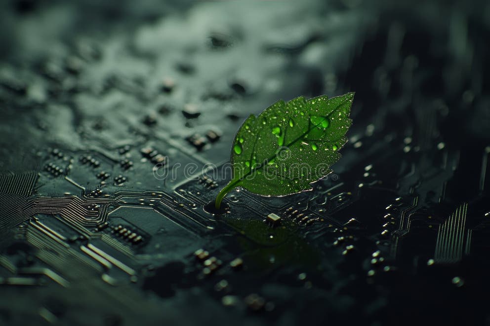 Eco Friendly Tech Concept Micro Plant Sprout on Circuit Board with ...