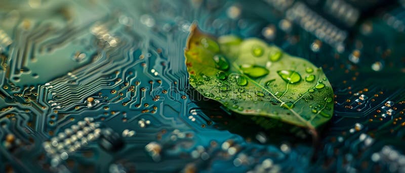 Eco-Friendly Tech: Leaf on Circuit Board. Concept Sustainable ...