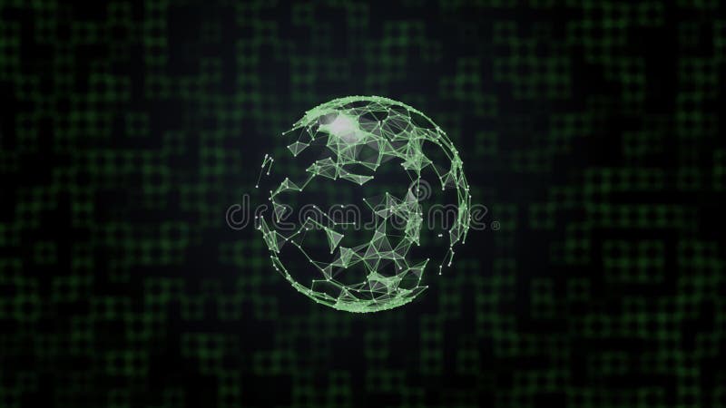 Planet Covered in Green Network Over Hi-tech Background of Squares ...